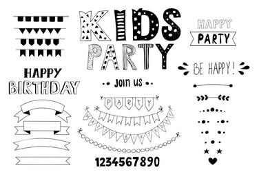 Kids party lettering design elements Royalty Free Vector