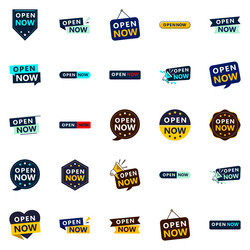 Open now sign pack 25 editable designs Royalty Free Vector
