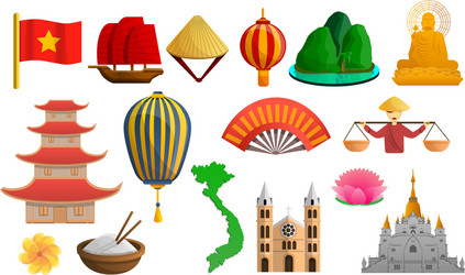 Myanmar icons set cartoon burma landmark Vector Image