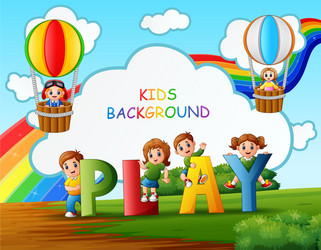 Happy excited kids having fun together on playgrou