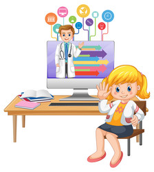Young girl using tablet with education objects Vector Image