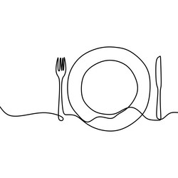 Plate and hands holding fork knife line art Vector Image