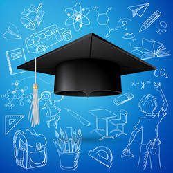Black line student caps sketch graduation hat Vector Image