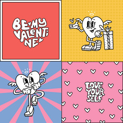Retro groovy valentines day characters Royalty Free Vector