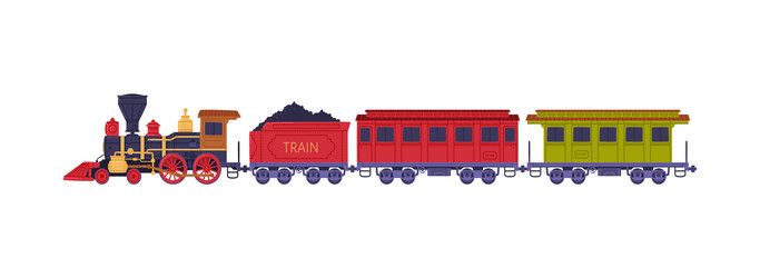 Cartoon toy train with color wagons on white Vector Image