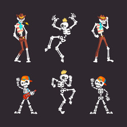 Bony skeleton character in different pose Vector Image