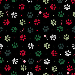 Christmas theme with black background paw prints Vector Image