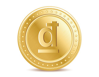 Golden token decorated with stars placed on white Vector Image