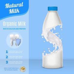 Modern poster fresh milk with splashes on a light Vector Image