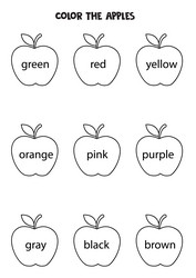 Read names of colors and color apples educational Vector Image