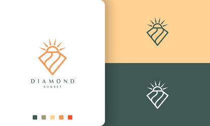 Diamond sunset logo in simple mono line Royalty Free Vector