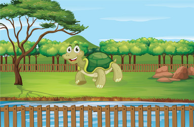Forest scene with many trees and small pond Vector Image