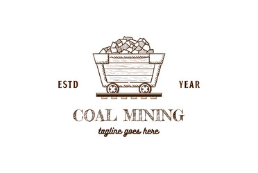 Vintage coal mining cart logo symbol design Vector Image