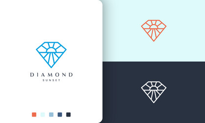 Diamond sunset logo in simple mono line Royalty Free Vector