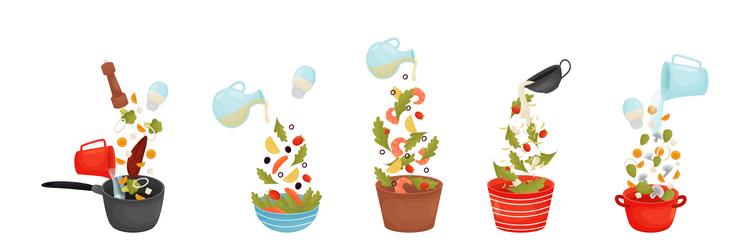 Food preparation with floating ingredients Vector Image