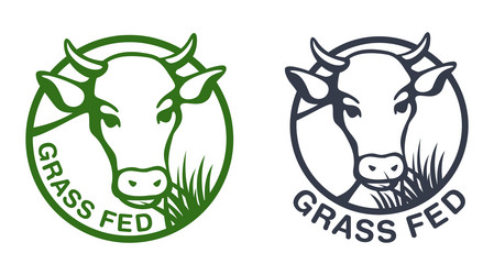 Grass-fed decorative badge for beef labeling Vector Image