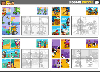 Jigsaw puzzle games set with funny cartoon robots Vector Image