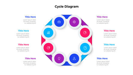Diagram divided into 8 parts with circles design Vector Image