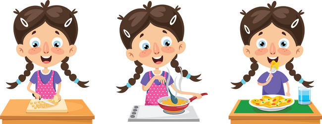 Kid cooking meal Royalty Free Vector Image - VectorStock