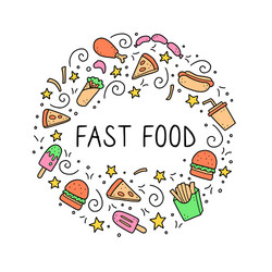 Set hand drawn fast food doodle Royalty Free Vector Image