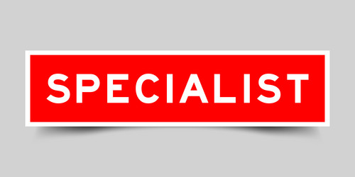 Red color inserted label with word specialist Vector Image