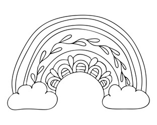 Coloring page sky rainbow floral patterns Vector Image