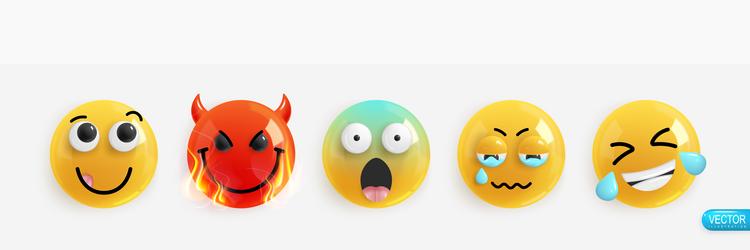 Emotion realistic 3d render set icon smile emoji Vector Image