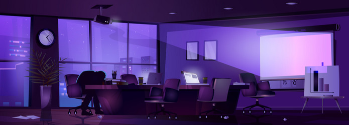 Night work office room with magic light background