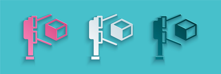 Paper cut 3d scanner with cube projection icon Vector Image