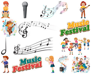Kids musical instruments and music symbols set Vector Image