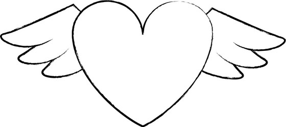 Heart with wings and clouds sketch Royalty Free Vector Image