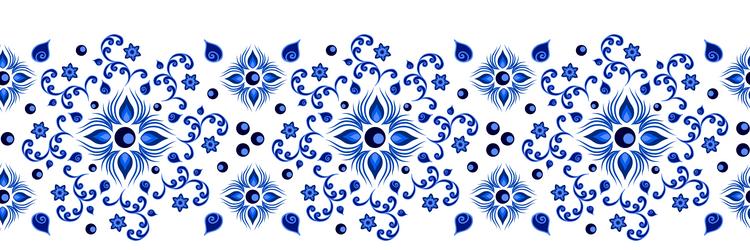 Blue on white floral border in traditional style Vector Image