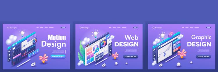 Kit trending landing pages 3d isometric cartoon Vector Image
