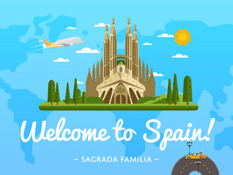 Welcome to spain poster with famous attraction Vector Image