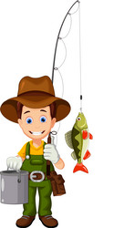 Fisherman stands with fishing rod Royalty Free Vector Image