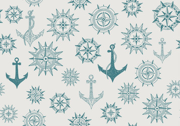 Compass wind rose anchor pattern Royalty Free Vector Image