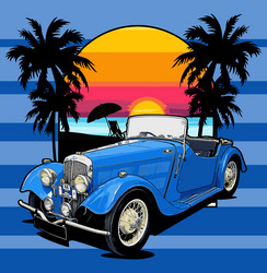 Car with sunset on the beach Royalty Free Vector Image