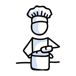 Cute stick figure chef cooking baked bread lineart