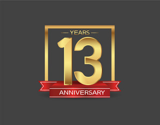 13 years golden anniversary logotype Royalty Free Vector