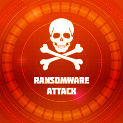 Warning of malware attack virus detected skull Vector Image