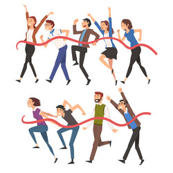 Office team crosses finish line leader tears Vector Image