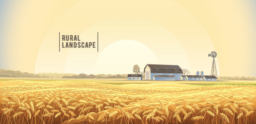 Rural landscape with wheat field and house Vector Image