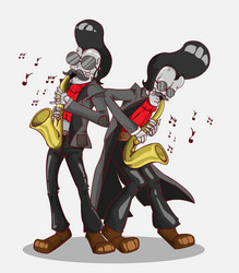 Two skeletons play accordion and guitar Royalty Free Vector