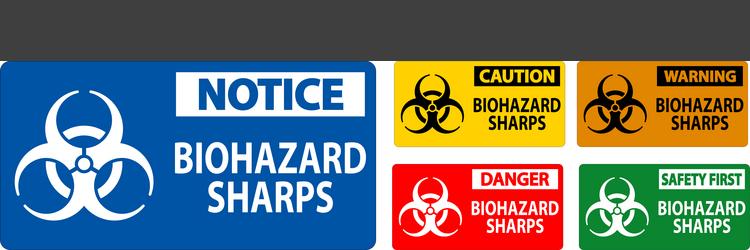 Safety first biohazard label biohazard sharps Vector Image