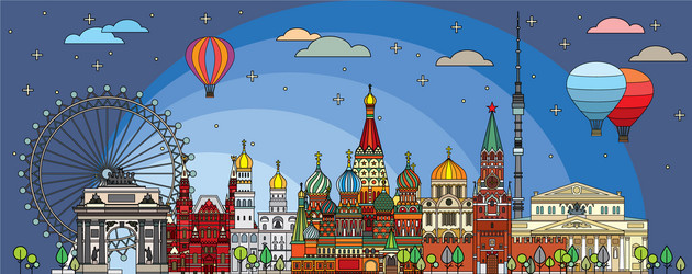 Moscow skyline line art 11 Royalty Free Vector Image
