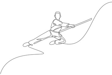 One continuous line drawing wushu master man Vector Image
