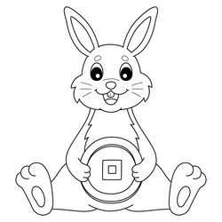 Rabbit biting coin isolated coloring page for kids