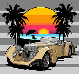 Car with sunset on the beach Royalty Free Vector Image