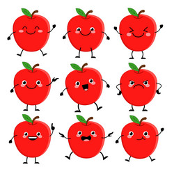 Cute red apple emoticon set Royalty Free Vector Image