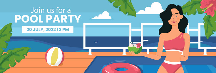 Flat pool party horizontal banners set Royalty Free Vector